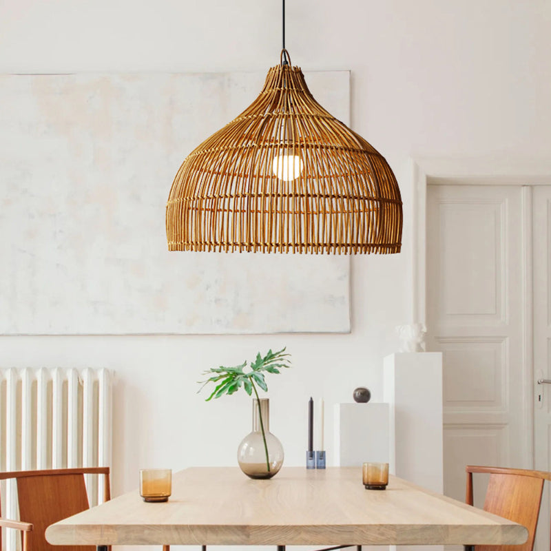 Simple Hand-woven Rattan Pendant Light Dining Room Kitchen Hanging Lam ...