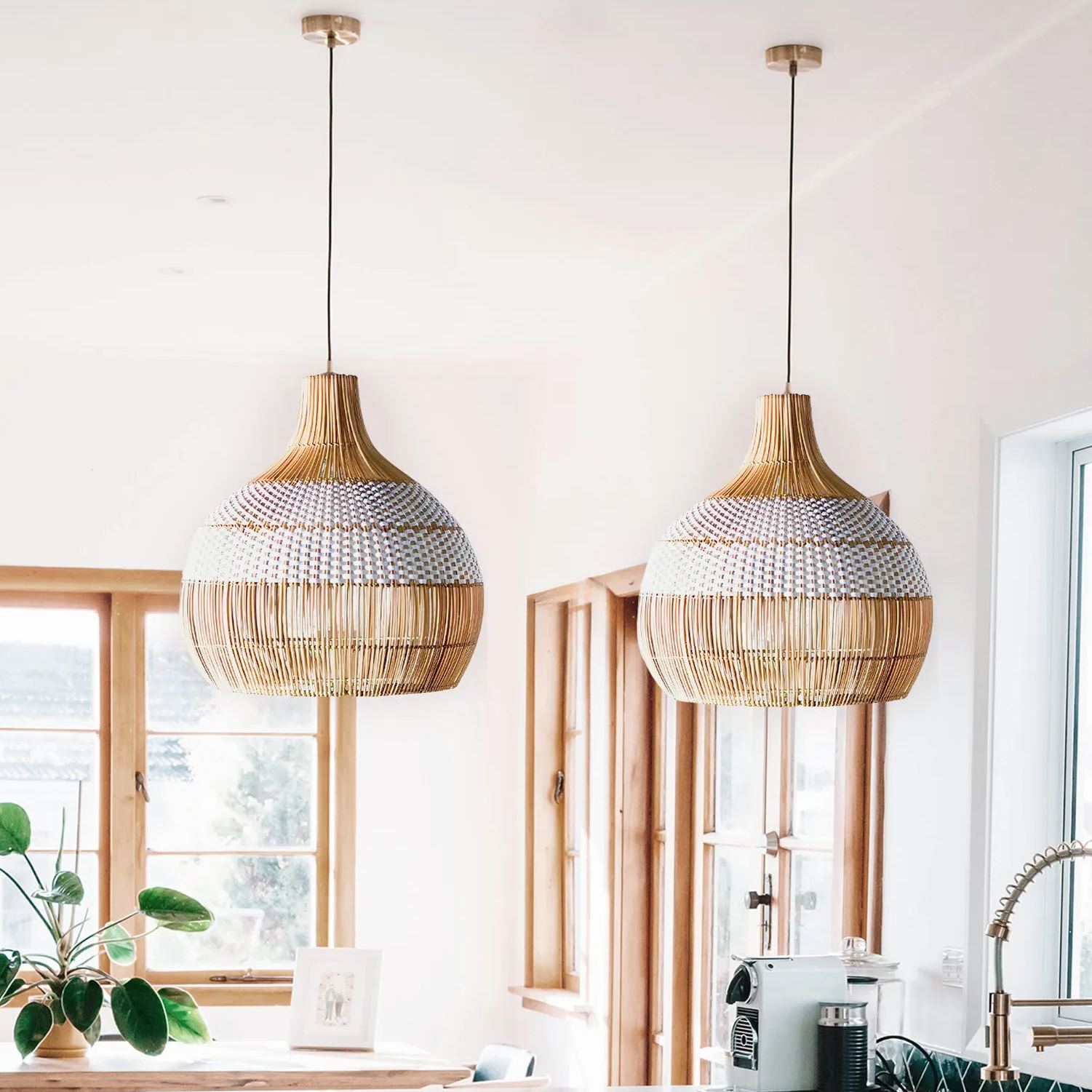 Demolights White Rattan Pendant Light Woven Lampshade Rattan Wicker ...