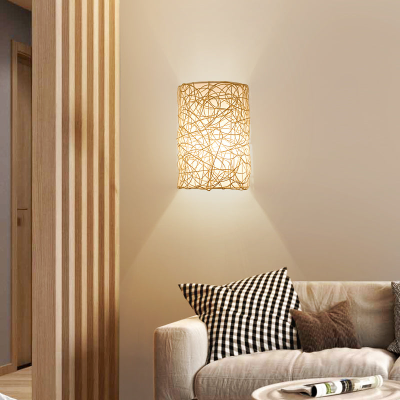 Demolights Natural/Brown Boho Rattan Wall Light Wicker Wall Sconce ...