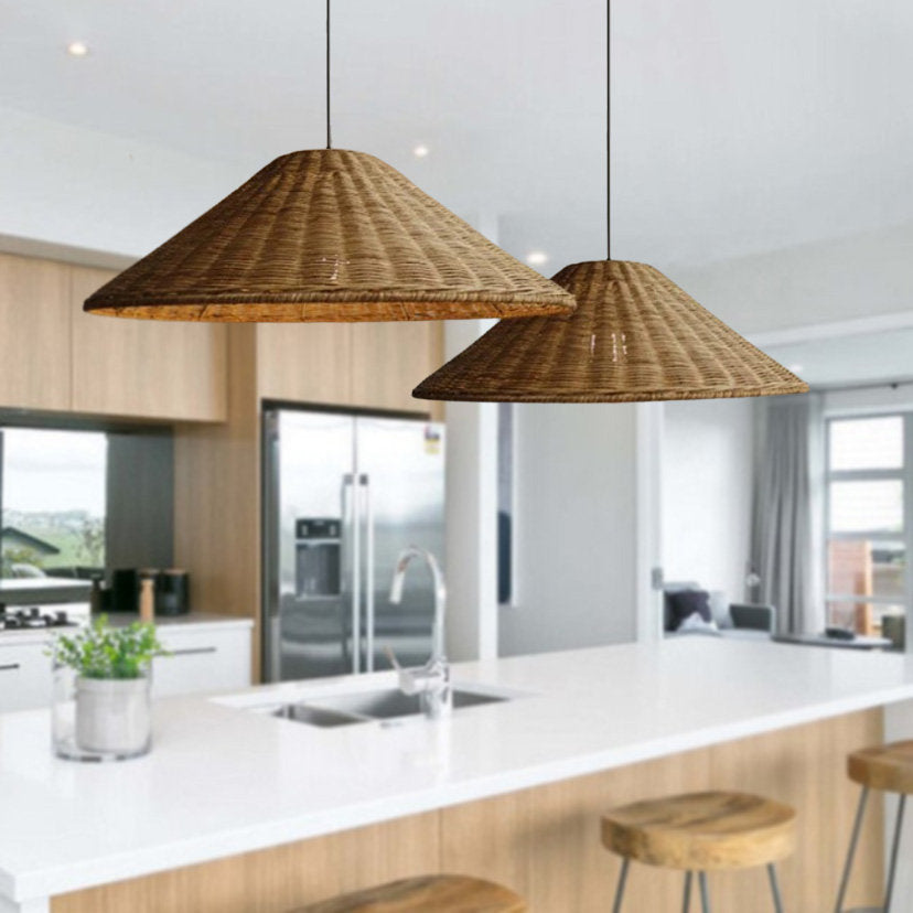 Demolights Pendant Lights Wicker Cone Lamp Shade for Kitchen Island ...