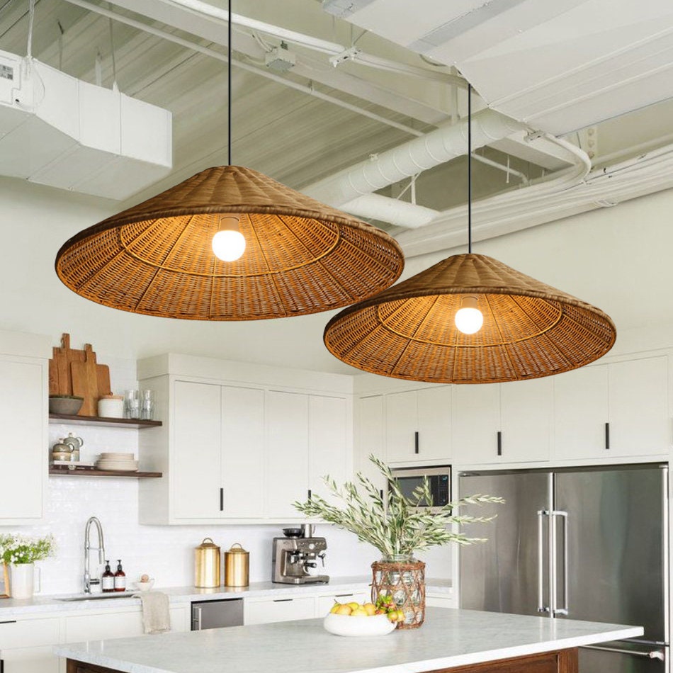 Demolights Pendant Lights Wicker Cone Lamp Shade for Kitchen Island ...