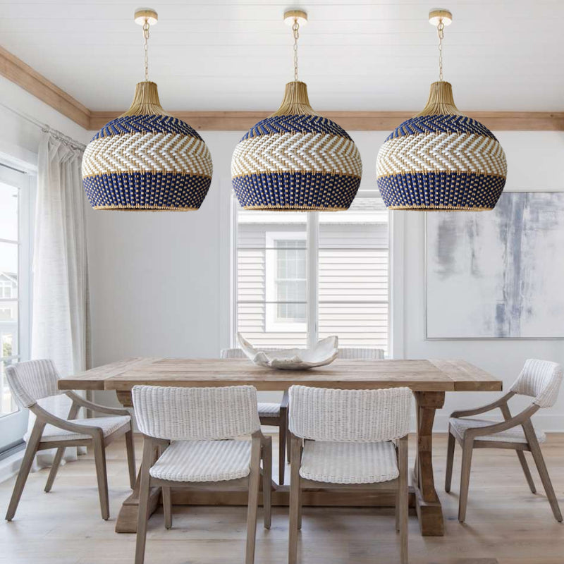 Demolights Pendant Lights Handwoven Blue White Rattan Pendant Lampshade ...