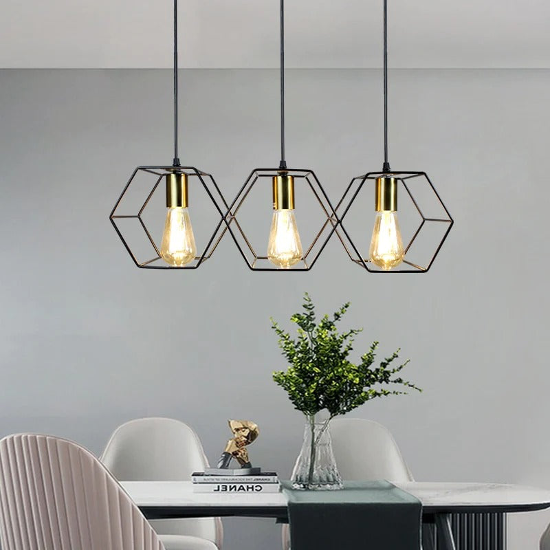 Demolights 3/5 Light Black Metal Rod Hanging Lamp With Geometric Iron ...