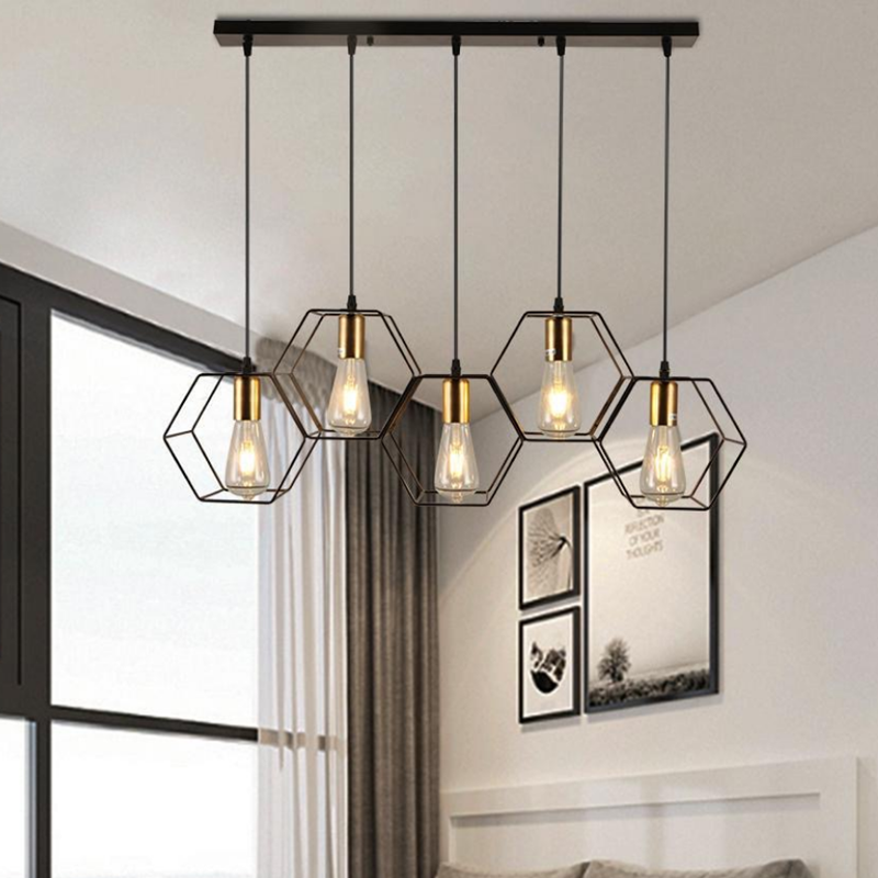 Demolights 3/5 Light Black Metal Rod Hanging Lamp With Geometric Iron ...