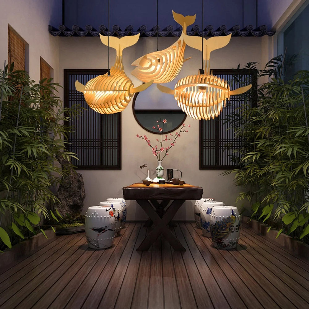 Demolights Creative Solid Wood Whale Lamp Shade | Art Wooden Fish Light ...