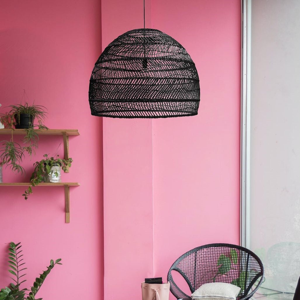 Demolights Retro Natural/Black Basket Rattan Woven Pendant Light Shades ...